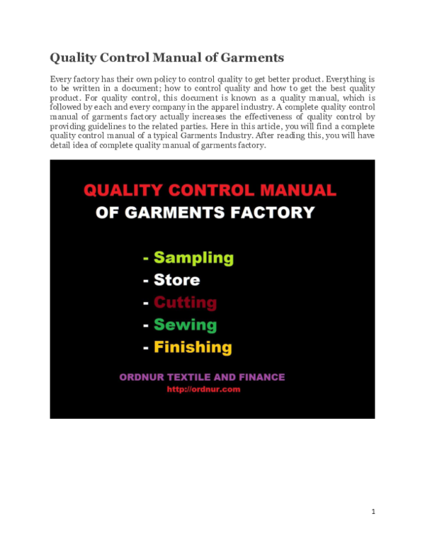 (PDF) Quality Control Manual of Garments
