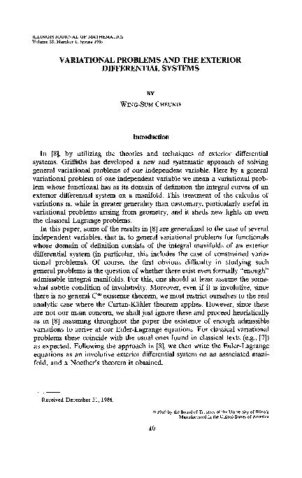 (PDF) Variational problems and the exterior differential systems