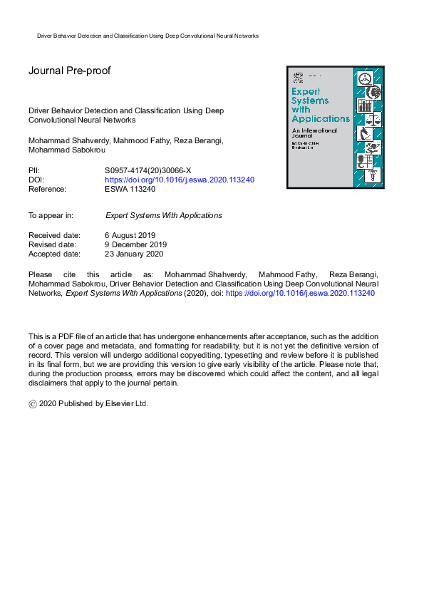 Pdf Driver Behavior Detection And Classification Using Deep