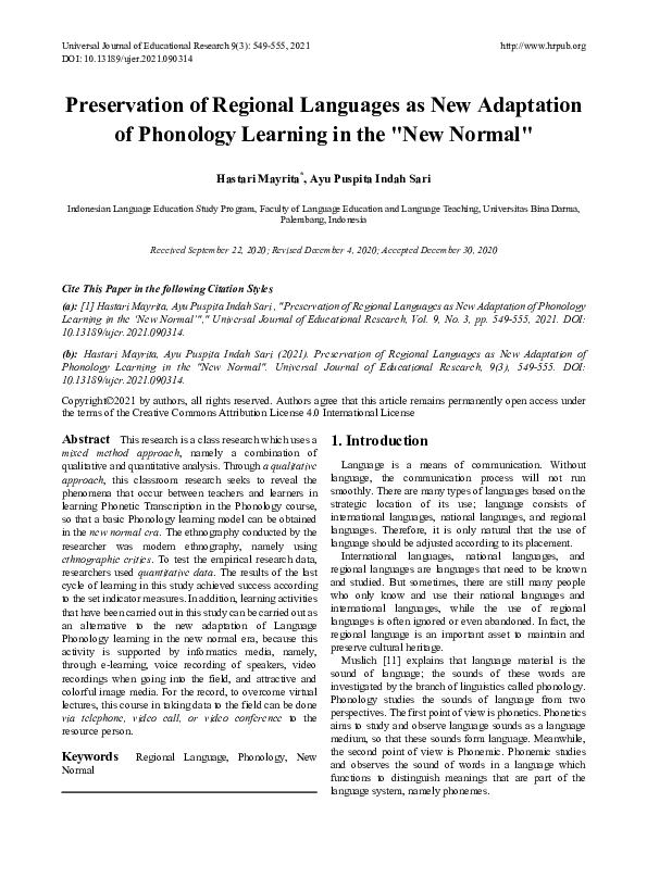 (PDF) Preservation of Regional Languages as New Adaptation of Phonology ...