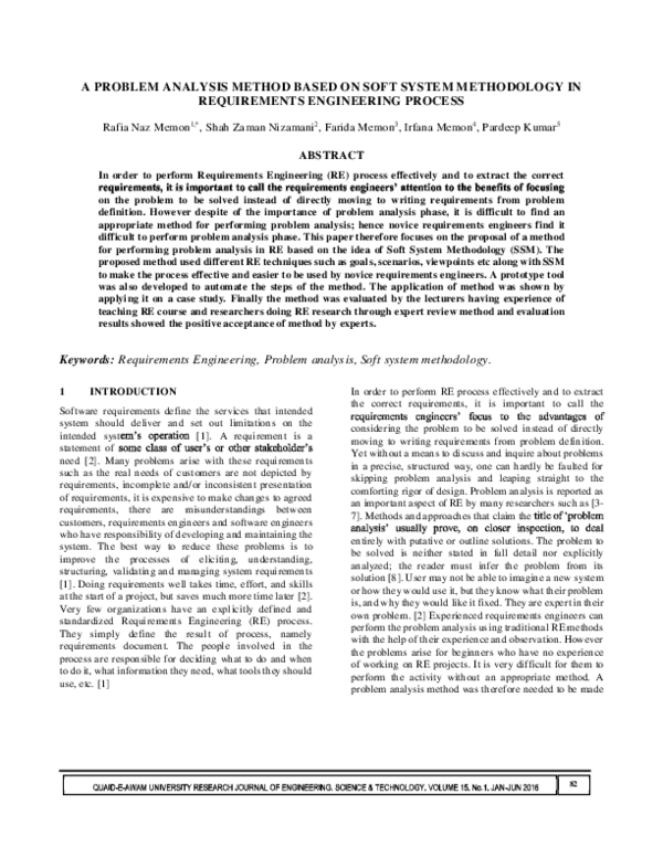 (PDF) A Problem Analysis Method Based on Soft System Methodology in Requirements Engineering Process