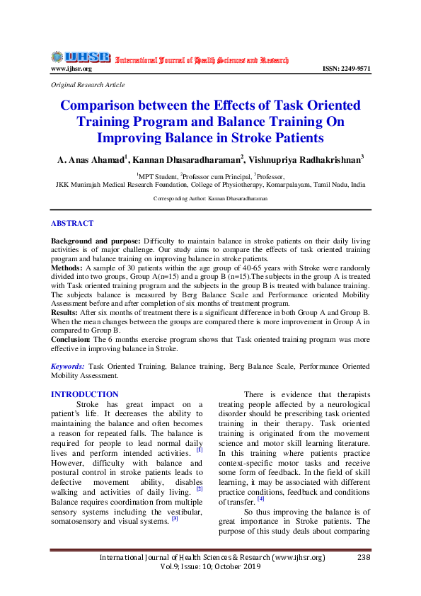 (PDF) Comparison between the Effects of Task Oriented Training Program and Balance Training On ...