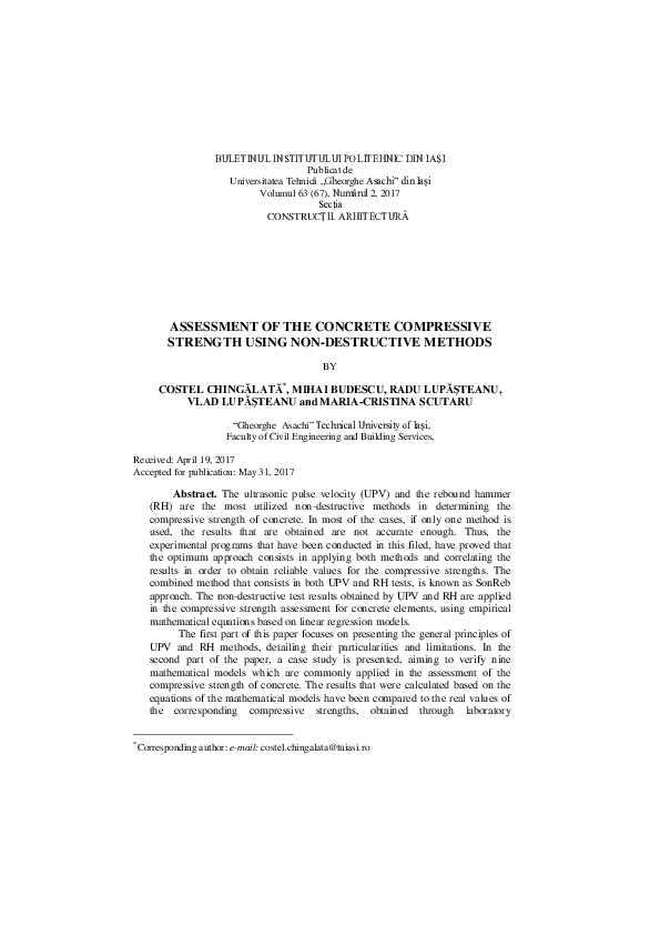Pdf Assessment Of The Concrete Compressive Strength Using Non Destructive Methods