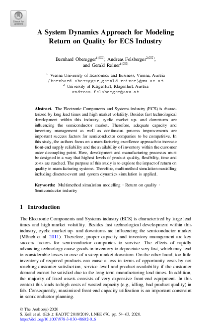 Pdf A System Dynamics Approach For Modeling Return On Quality For Ecs Industry Andreas