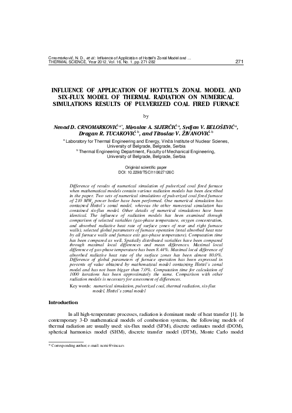 (PDF) Influence of application of Hottel’s zonal model and six-flux model of thermal radiation ...