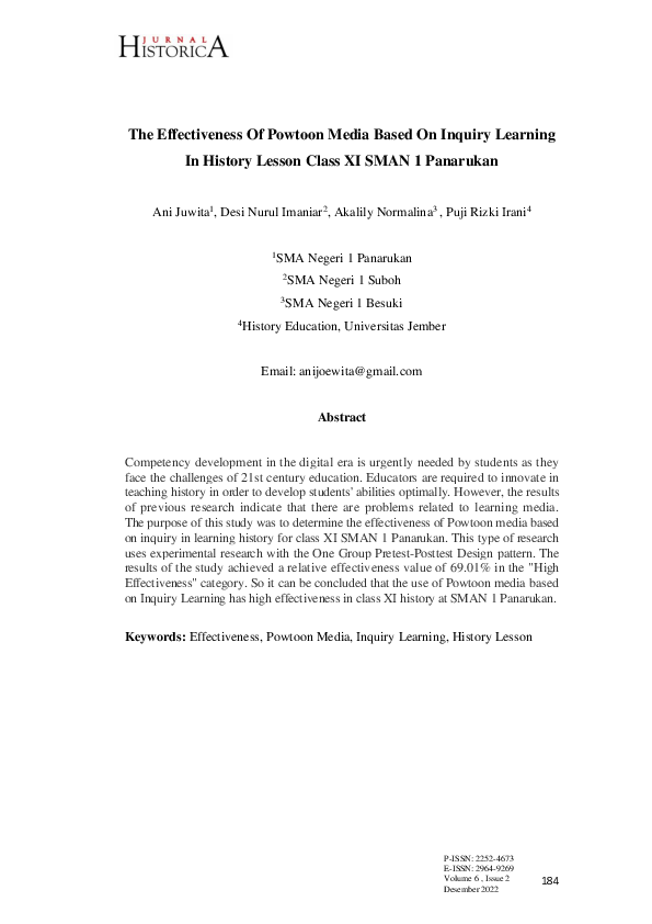 (PDF) The Effectiveness Of Powtoon Media Based On Inquiry Learning In ...