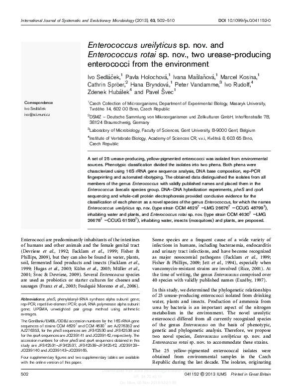 (PDF) Enterococcus ureilyticus sp. nov. and Enterococcus rotai sp. nov ...