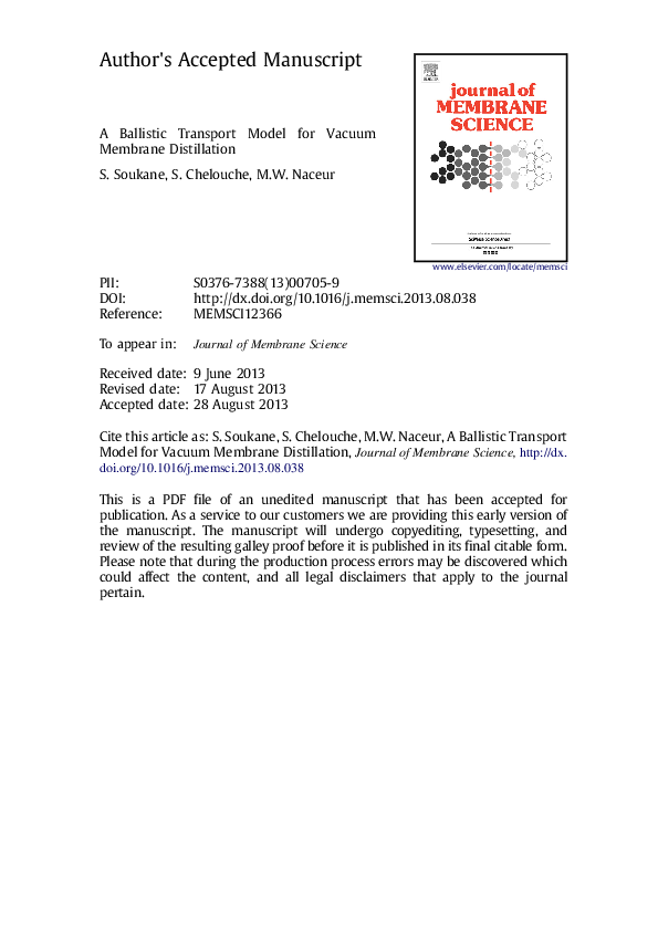(PDF) A ballistic transport model for vacuum membrane distillation ...