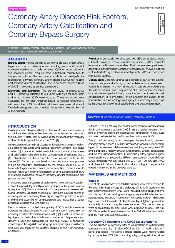 (PDF) Coronary Artery Disease Risk Factors, Coronary Artery ...
