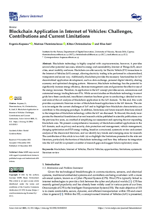 (PDF) Blockchain Application in Internet of Vehicles: Challenges, Contributions and Current ...