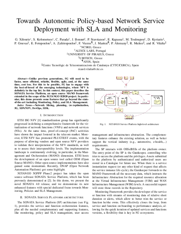 (PDF) Towards Autonomic Policy-based Network Service Deployment with SLA and Monitoring