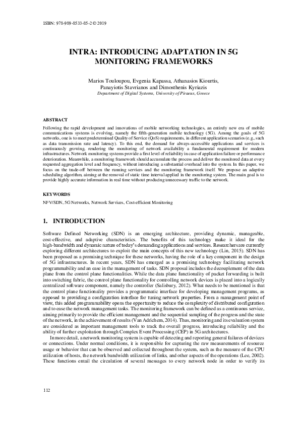 (PDF) Intra: Introducing Adaptation in 5G Monitoring Frameworks