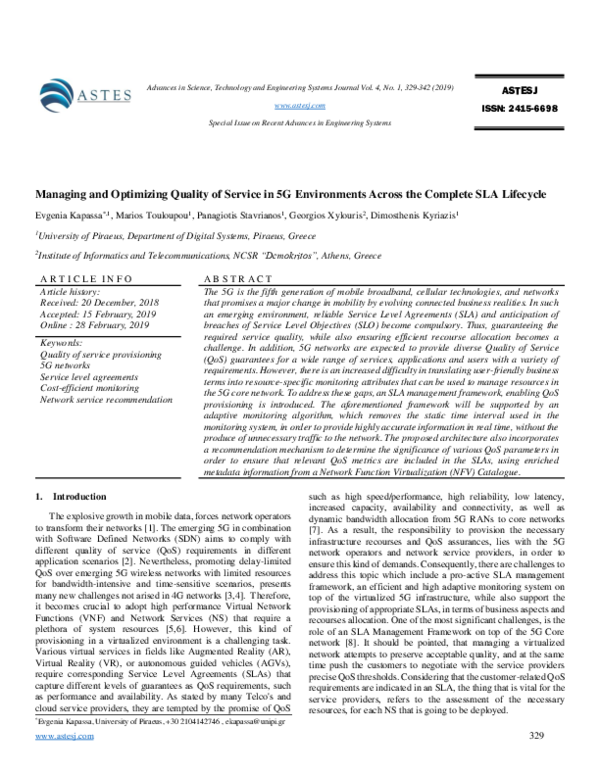 (PDF) Managing and Optimizing Quality of Service in 5G Environments Across the Complete SLA ...