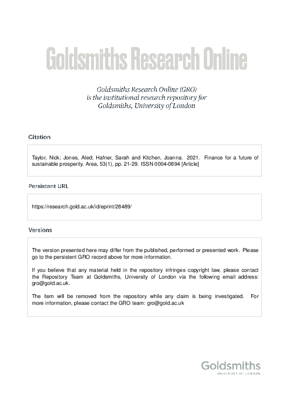 (PDF) Finance for a future of sustainable prosperity