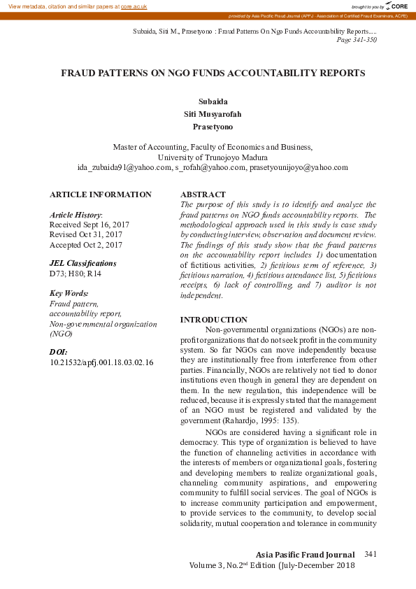 (PDF) Fraud Patterns on Ngo Funds Accountability Reports
