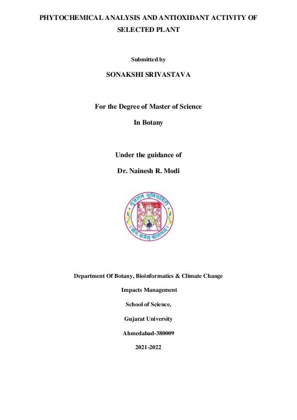 (PDF) Phytochemical analysis and antioxidant activity of selected plant