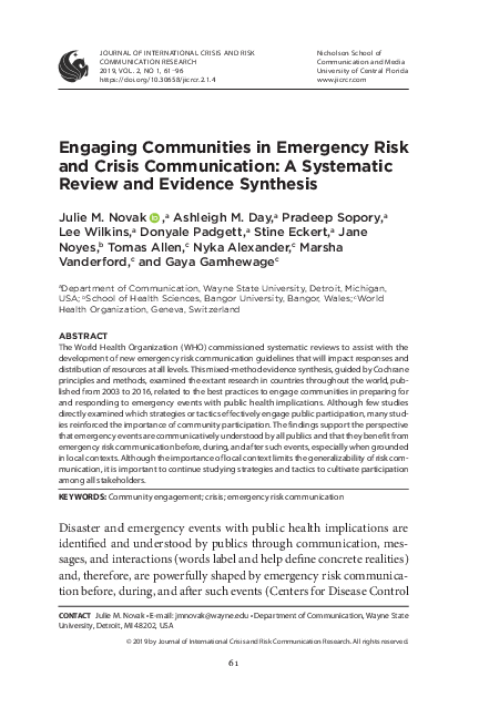 (PDF) Engaging Communities in Emergency Risk and Crisis Communication: Mixed-Method Systematic ...