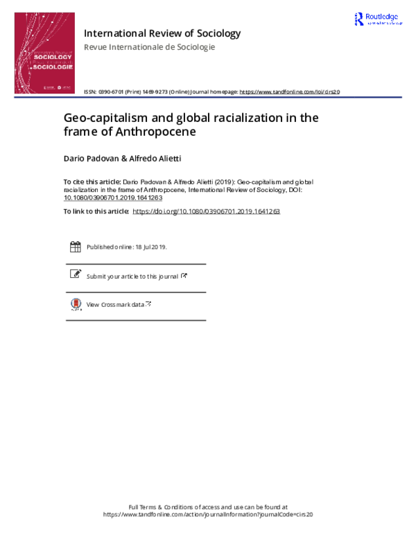 (PDF) Geo-capitalism and global racialization in the frame of Anthropocene