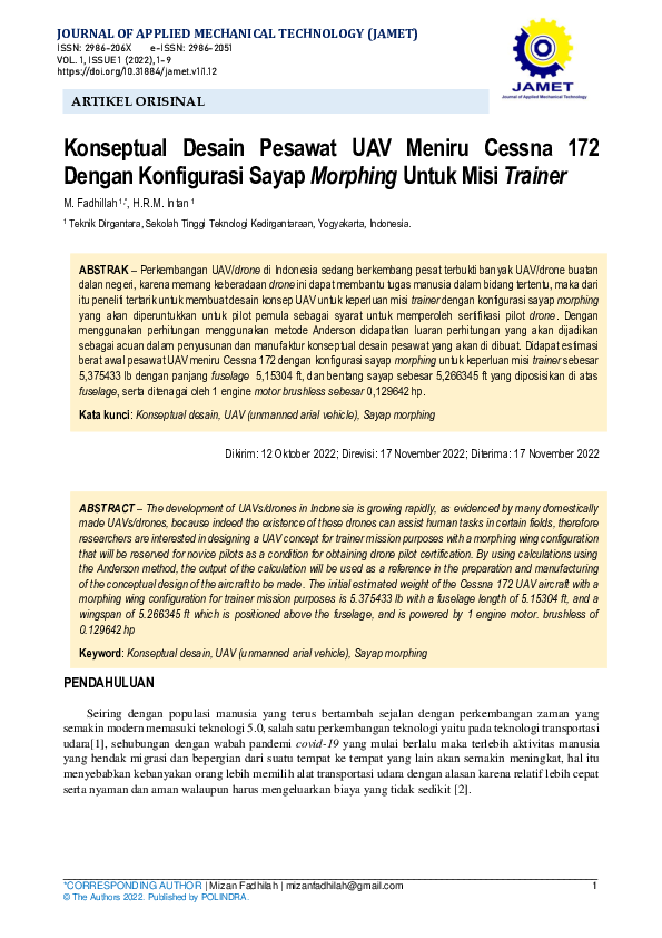 (PDF) Konseptual Desain Pesawat UAV Meniru Cessna 172 Dengan ...