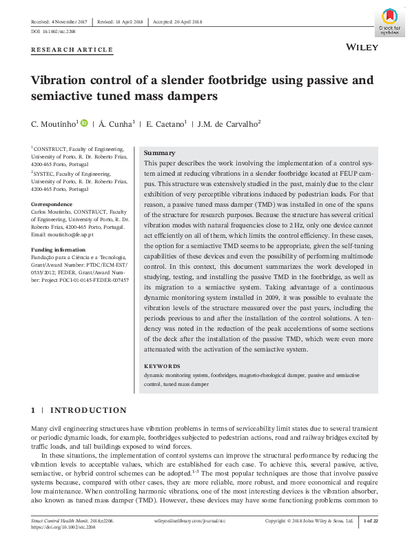 (PDF) Vibration control of a slender footbridge using passive and ...