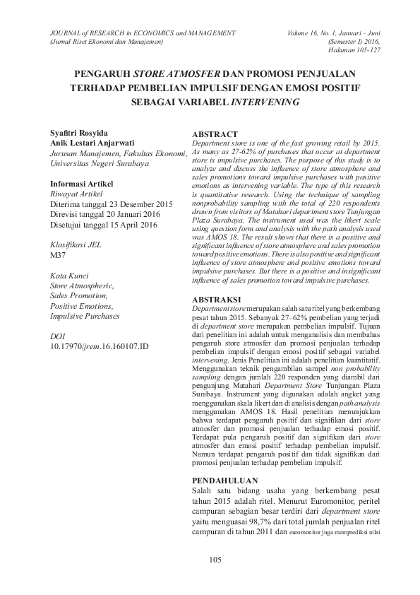 (PDF) Pengaruh Store Atmosfer Dan Promosi Penjualan Terhadap Pembelian Impulsif Dengan Emosi ...