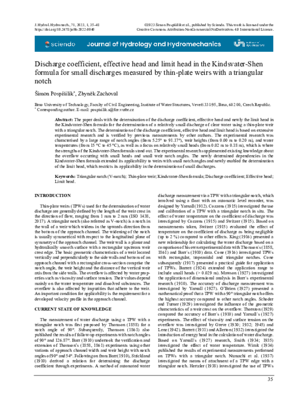 (PDF) Discharge coefficient, effective head and limit head in the Kindsvater-Shen formula for ...