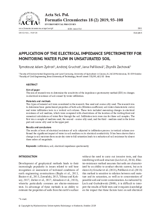 (PDF) Application of the Electrical Impedance Spectrometry for Monitoring Water Flow in ...