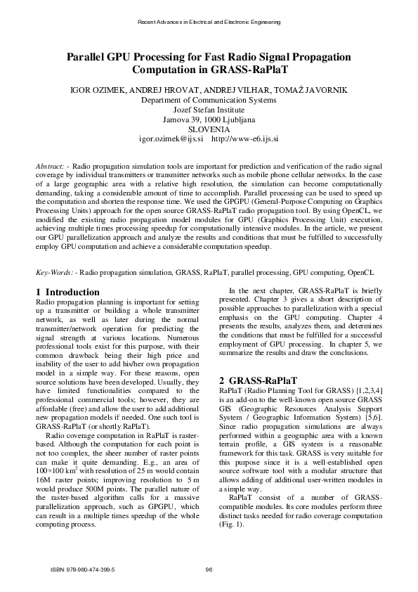 (PDF) Parallel GPU Processing for Fast Radio Signal Propagation Computation in GRASS-RaPlaT