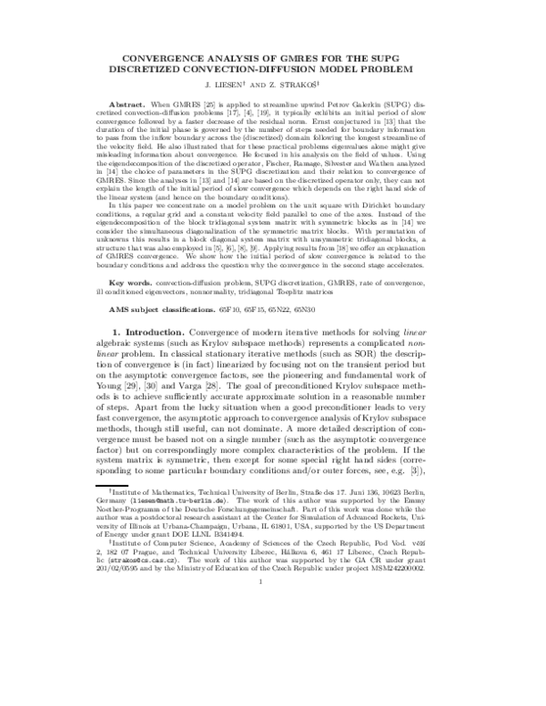 (PDF) Convergence Analysis of GMRES for the SUPG Discretized Convection-Diffusion Model Problem