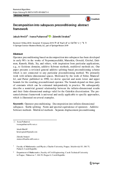 (PDF) Decomposition into subspaces preconditioning: abstract framework