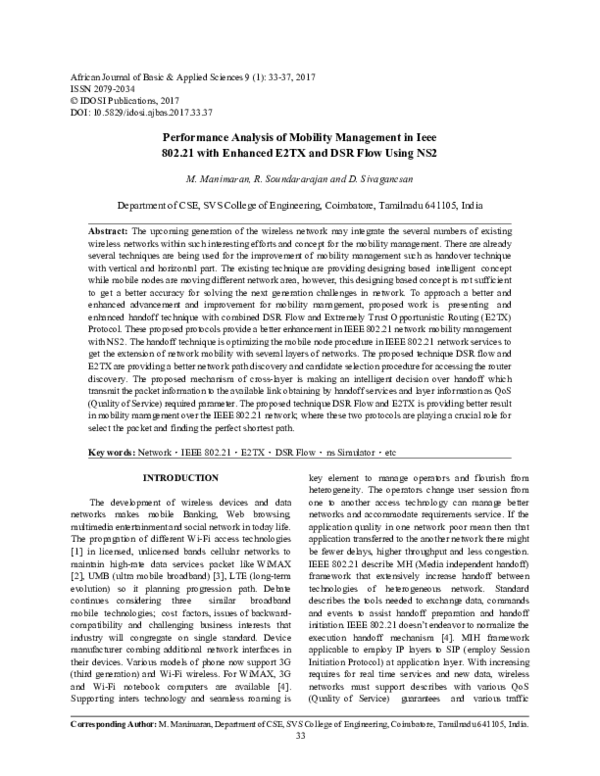 (PDF) Performance Analysis of Mobility Management in Ieee 802 . 21 with Enhanced E 2 TX and DSR ...