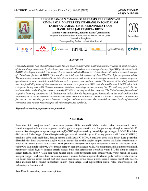(PDF) Pengembangan E-Module Berbasis Representasi Kimia Pada Materi Kesetimbangan Ion Dalam ...