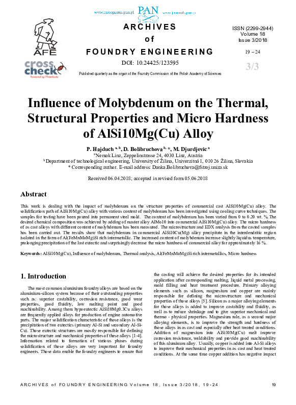 (PDF) Influence of Molybdenum on the Thermal, Structural Properties and ...