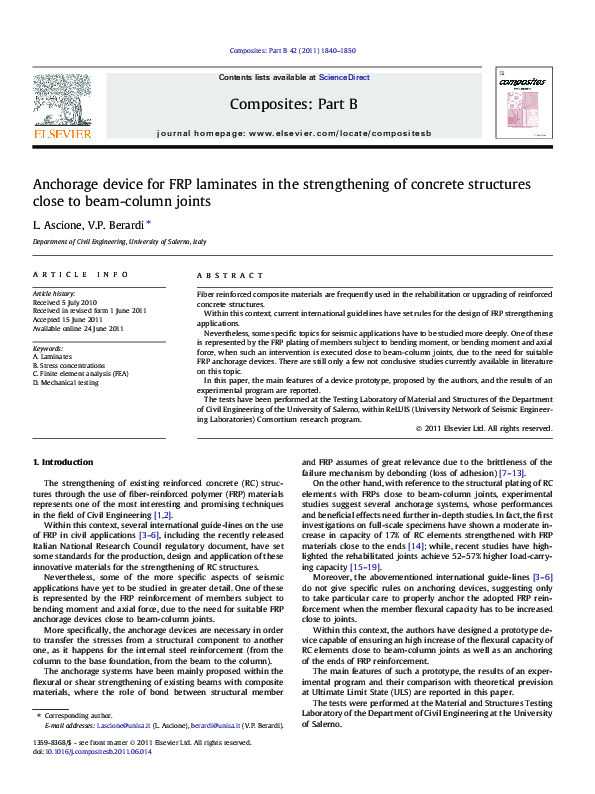 (PDF) Anchorage device for FRP laminates in the strengthening of ...