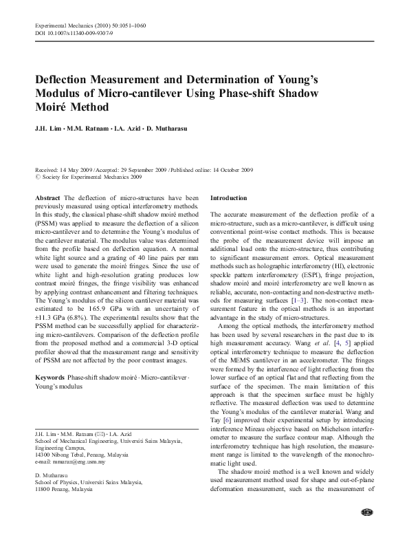 (PDF) Deflection Measurement and Determination of Young’s Modulus of ...
