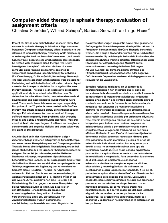 (PDF) Computer-aided therapy in aphasia therapy: evaluation of ...