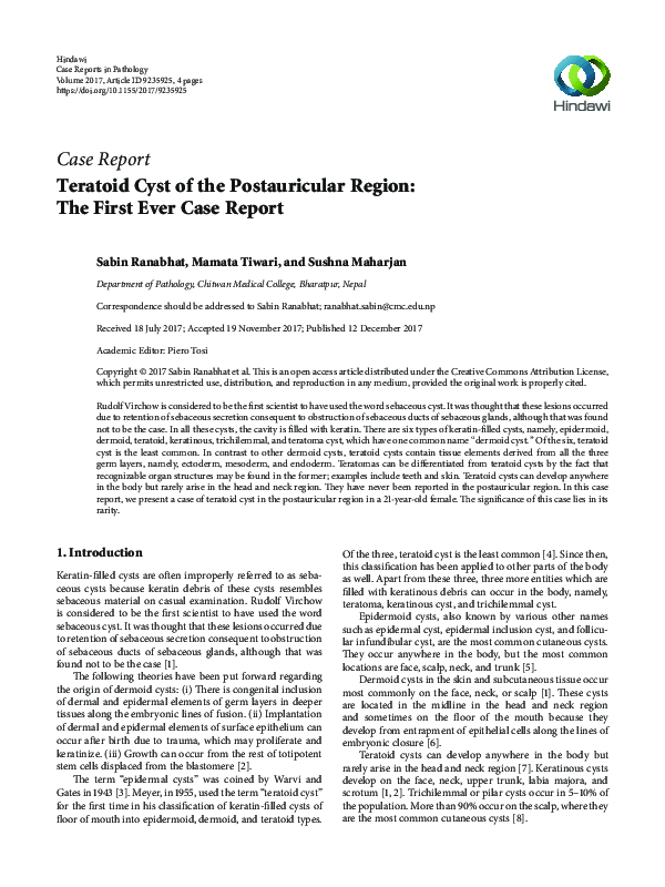 (PDF) Teratoid Cyst of the Postauricular Region: The First Ever Case Report
