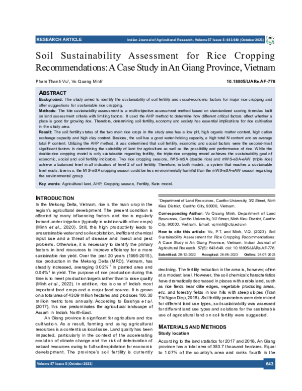 (PDF) Soil Sustainability Assessment for Rice Cropping Recommendations ...