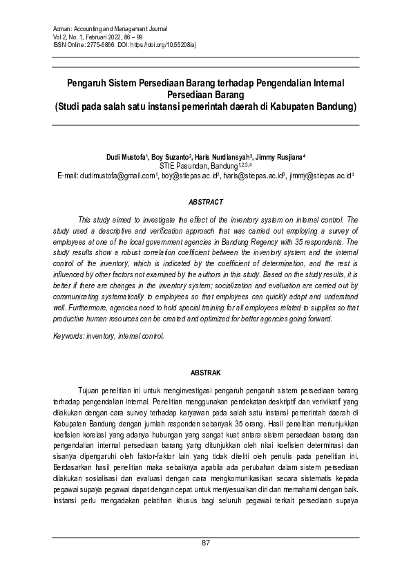 (PDF) Pengaruh Sistem Persediaan Barang terhadap Pengendalian Internal Persediaan Barang