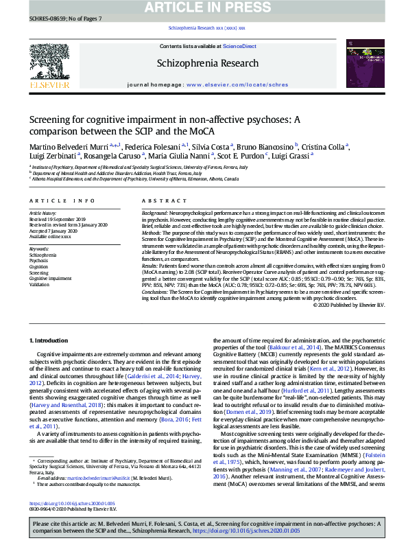 (PDF) Screening for cognitive impairment in non-affective psychoses: A ...