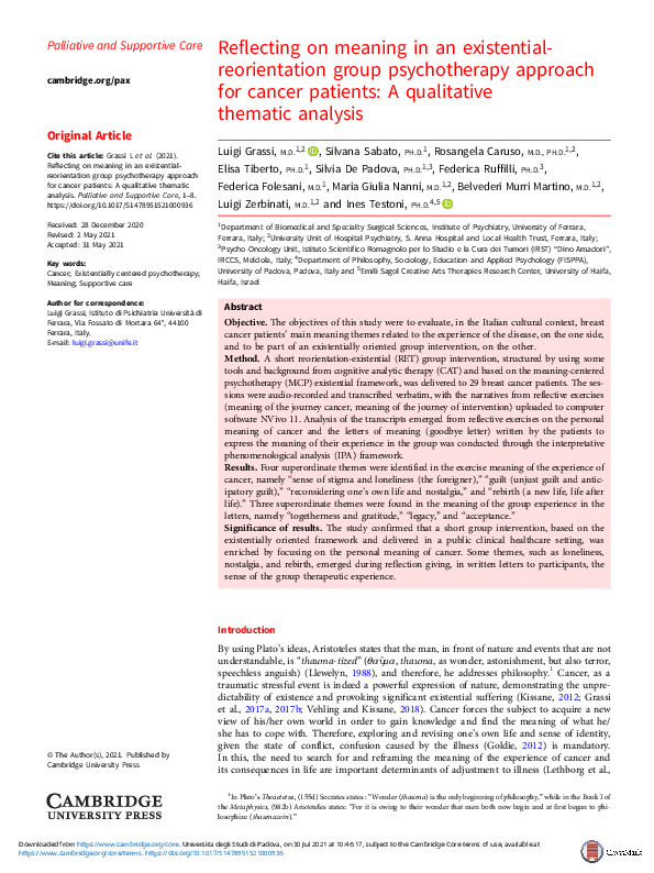 (PDF) Reflecting on meaning in an existential-reorientation group ...