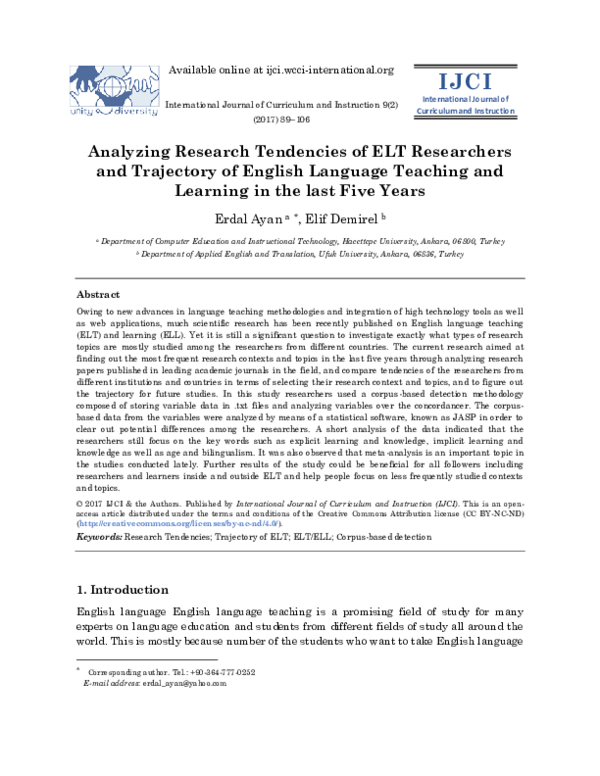 (PDF) Analyzing Research Tendencies of ELT Researchers and Trajectory ...