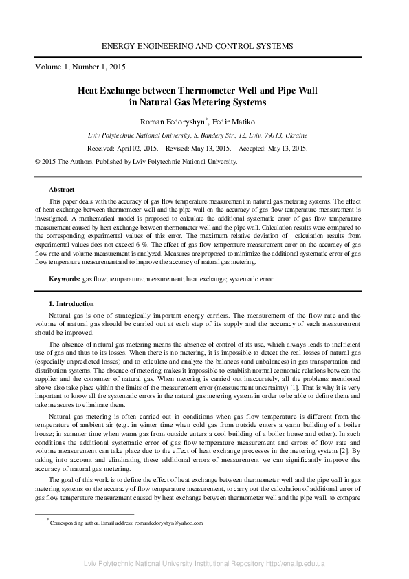 (PDF) Heat Exchange between Thermometer Well and Pipe Wall in Natural ...