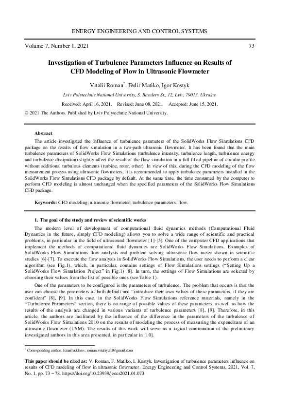 (PDF) Investigation of Turbulence Parameters Influence on Results of ...