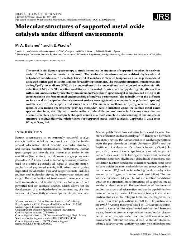 (PDF) Molecular structures of supported metal oxide catalysts under ...
