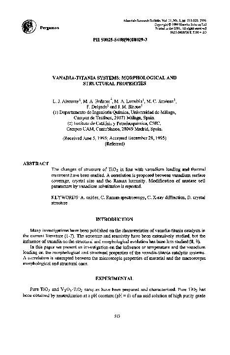(PDF) Vanadia-titania systems: morphological and structural properties