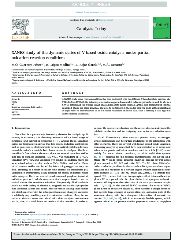(PDF) XANES study of the dynamic states of V-based oxide catalysts ...