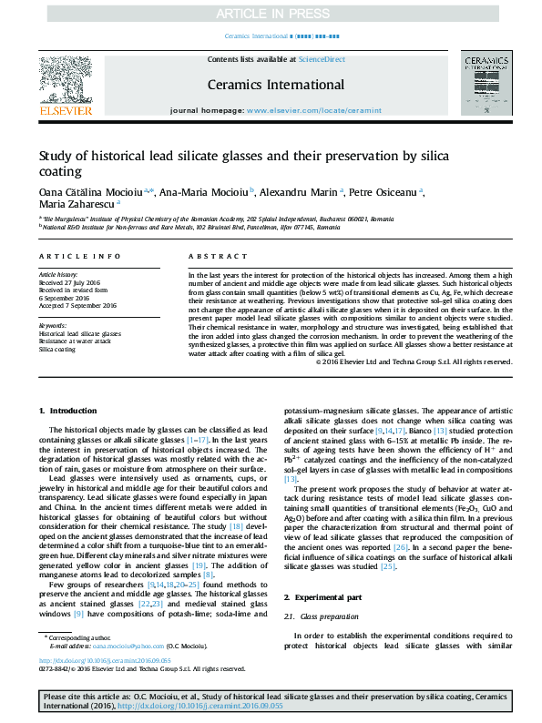 (PDF) Preserving Lead Silicate Glasses with Silica Coating