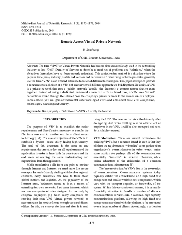 Pdf Design Of Ipsec Virtual Private Network For Remote Access