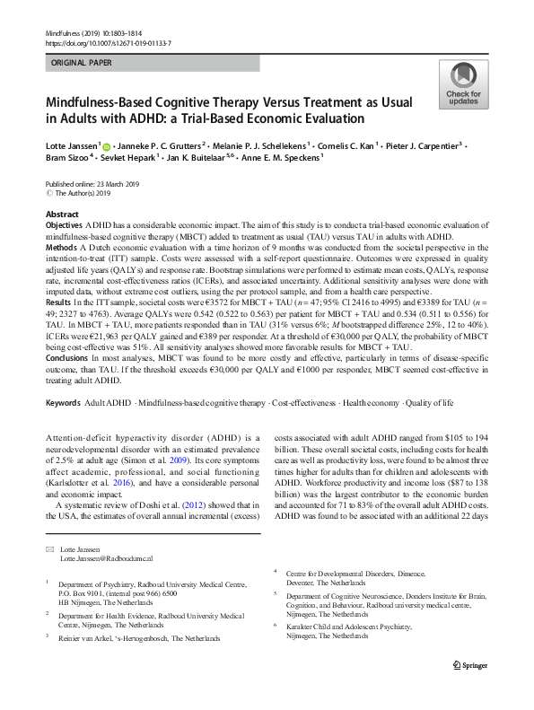 (PDF) Mindfulness-Based Cognitive Therapy Versus Treatment as Usual in Adults with ADHD: a Trial ...